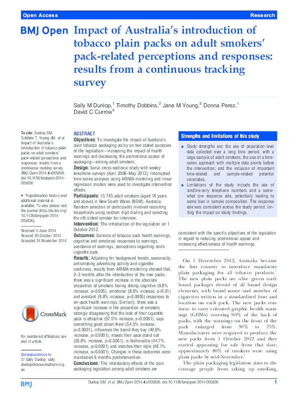 (PDF) Impact of Australia's introduction of tobacco plain packs on ...