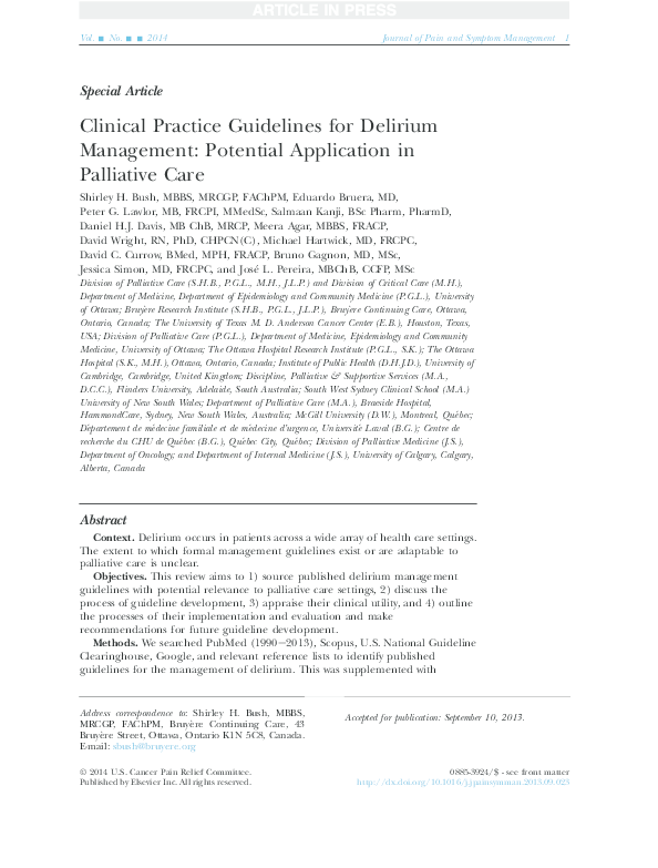 (PDF) Clinical Practice Guidelines for Delirium Management: Potential ...