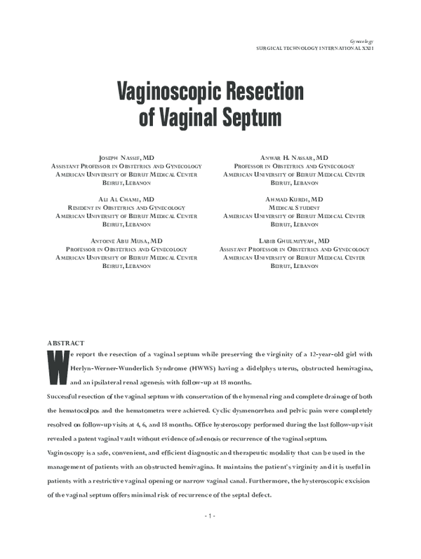 (PDF) Vaginoscopic resection of vaginal septum