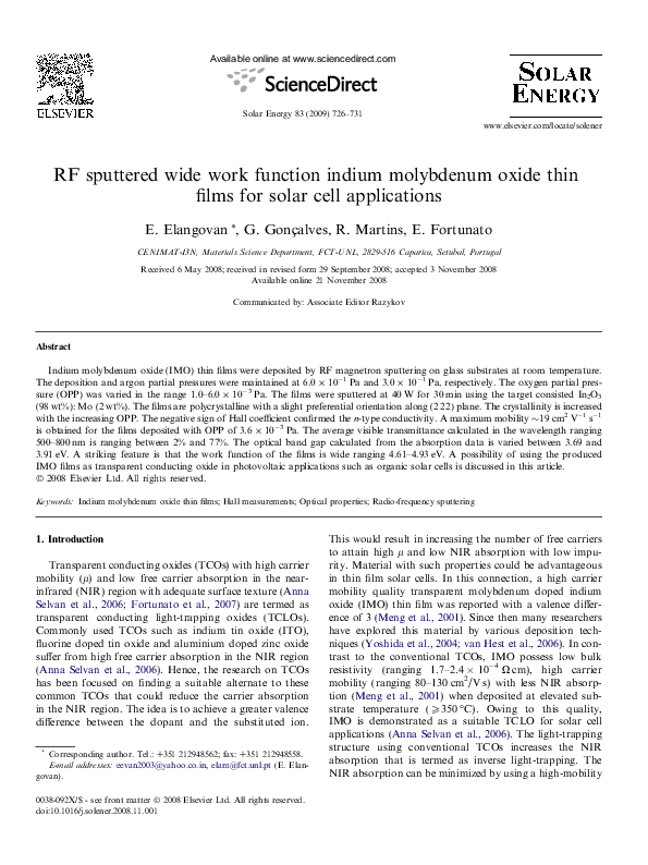 (PDF) RF sputtered wide work function indium molybdenum oxide thin ...