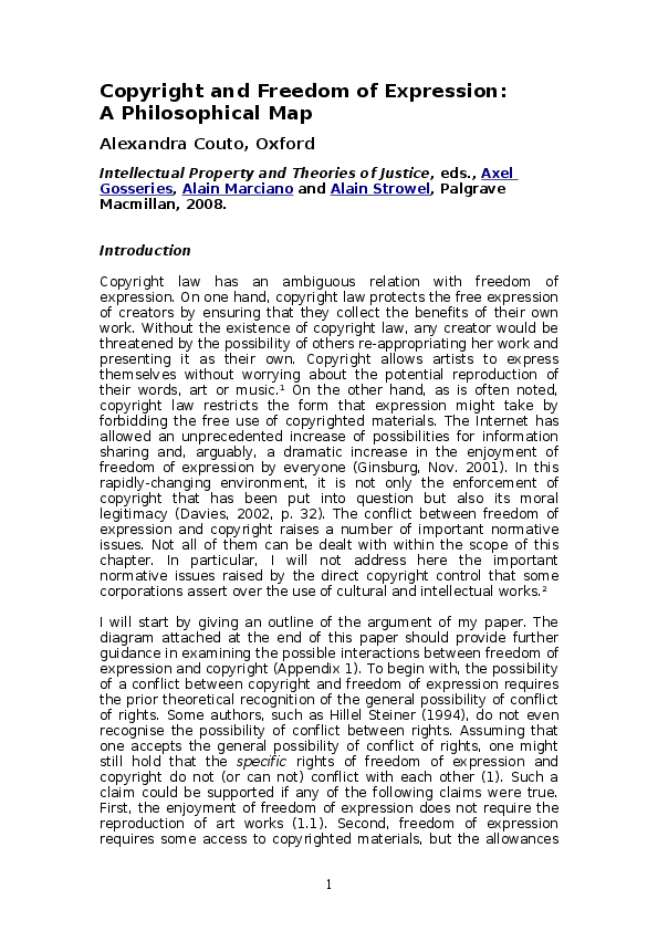 (DOC) Copyright and Freedom of Expression: a Philosophical Map