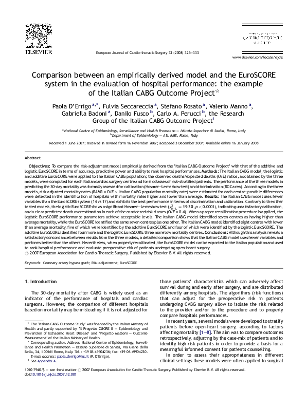 (PDF) Comparison between an empirically derived model and the EuroSCORE ...