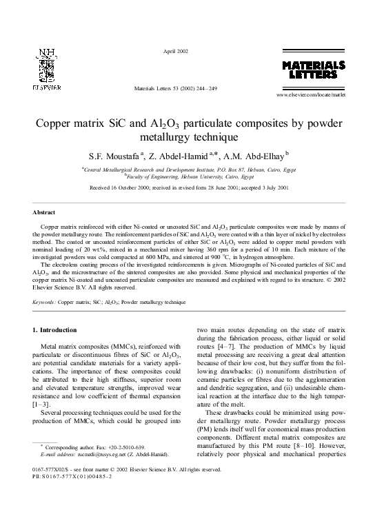 (PDF) Copper matrix SiC and Al 2 O 3 particulate composites by powder ...