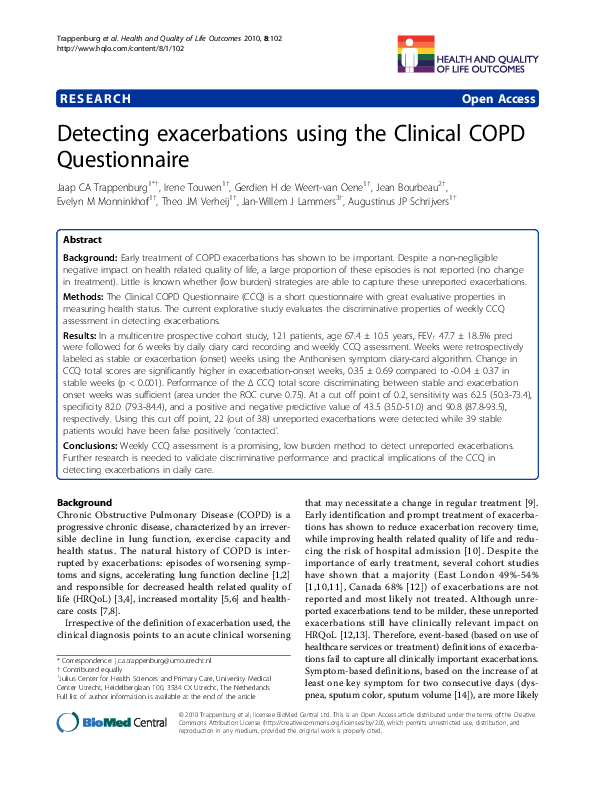 (PDF) Detecting exacerbations using the Clinical COPD Questionnaire