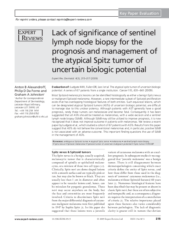 (PDF) Atypical Spitzoid neoplasms: a review of potential markers of ...