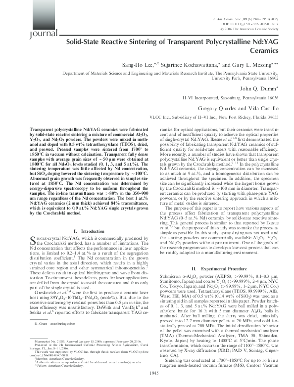 (PDF) Solid-State Reactive Sintering of Transparent Polycrystalline Nd ...