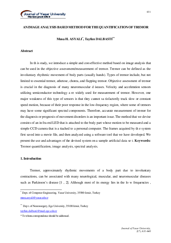 (PDF) An image analysis based method for the quantification of tremor