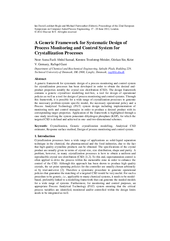 Pdf A Generic Framework For Systematic Design Of Process Monitoring And Control System For