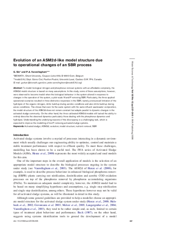 (PDF) Evolution of an ASM2d-like model structure due to operational ...