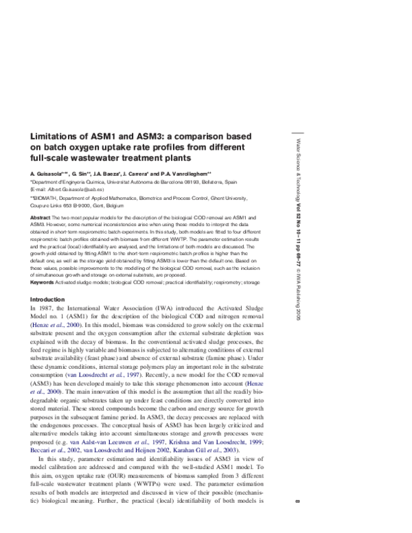 (PDF) Limitations of ASM1 and ASM3: a comparison based on batch oxygen ...