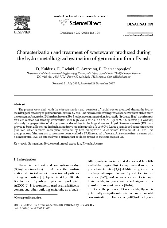 (PDF) Characterization and treatment of wastewater produced during the ...
