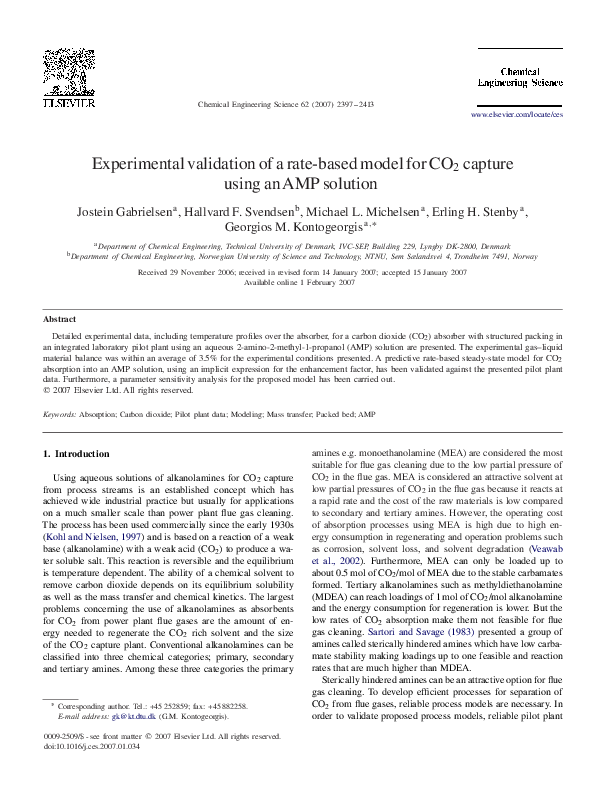 (PDF) Experimental validation of a rate-based model for CO2 capture ... (PDF) Experimental validation of a rate-based model for CO2 capture ...