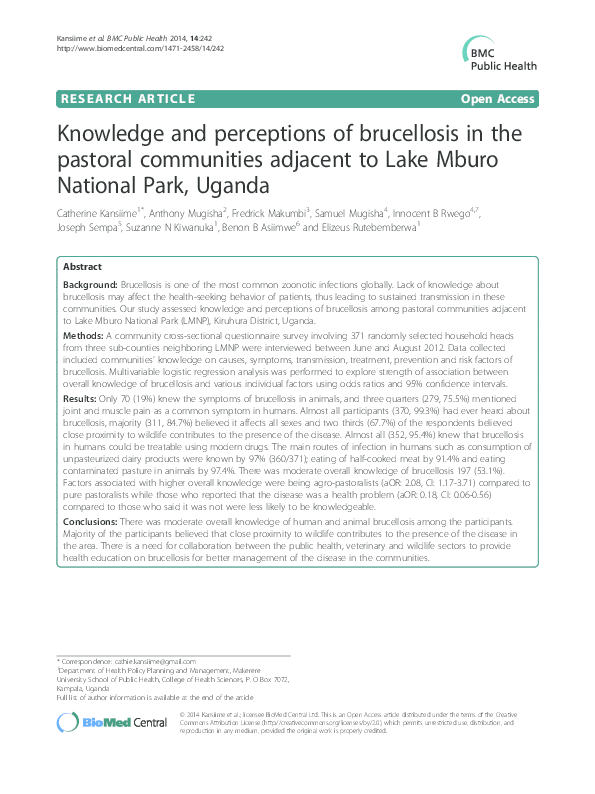 (PDF) Knowledge and perceptions of brucellosis in the pastoral ...