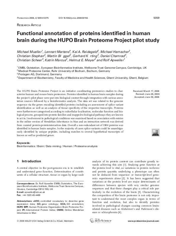 (PDF) Functional annotation of proteins identified in human brain ...
