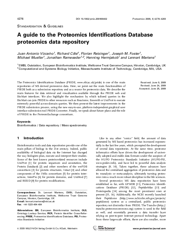 (PDF) A guide to the Proteomics Identifications Database proteomics ...