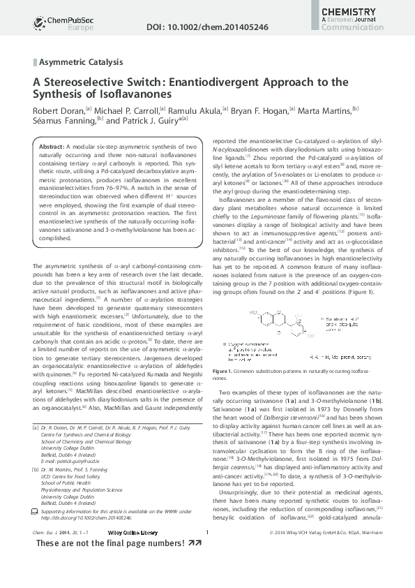 (PDF) A Stereoselective Switch: Enantiodivergent Approach to the ...