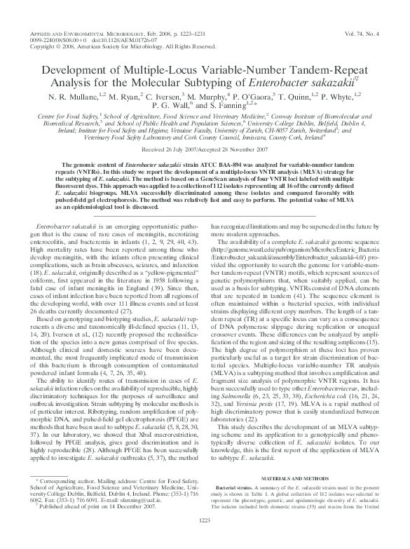 (PDF) Development of Multiple-Locus Variable-Number Tandem-Repeat Analysis for the Molecular ...