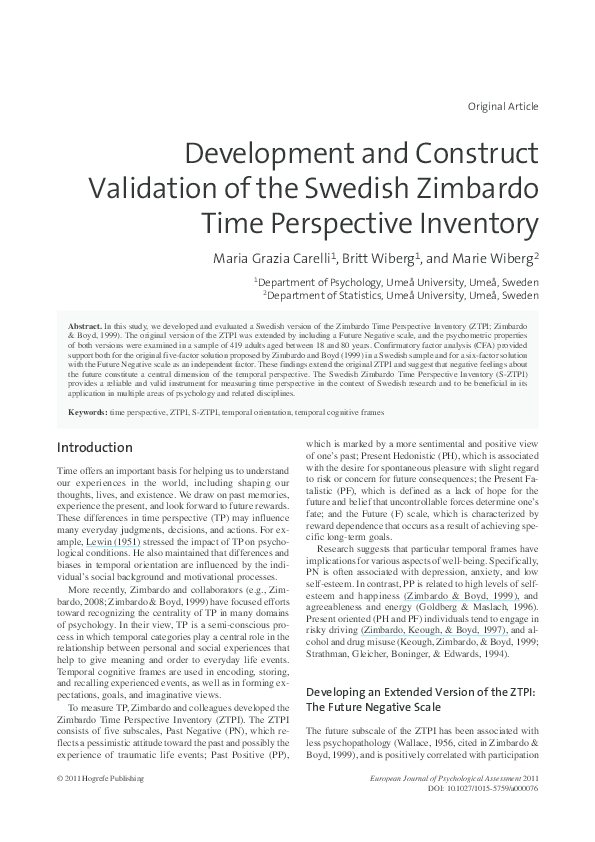 Pdf Development And Construct Validation Of The Swedish Zimbardo Time