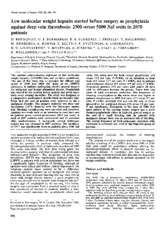 (PDF) Low molecular weight heparin started before surgery as ...