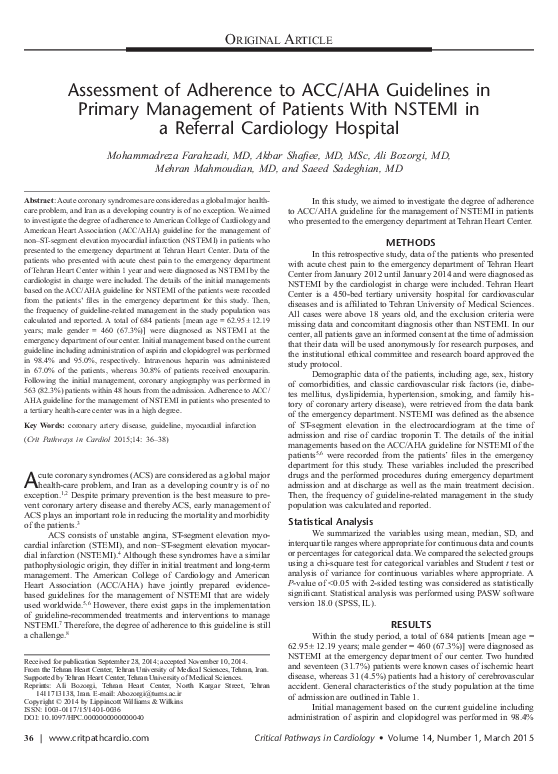 (PDF) Assessment of adherence to ACC/AHA guidelines in primary ...