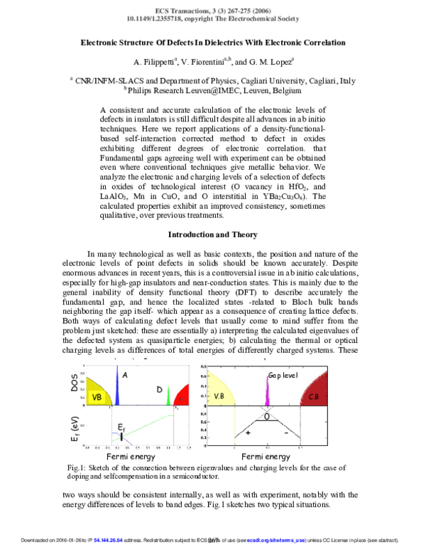 (PDF) Electronic Structure Of Defects In Dielectrics With Electronic ...