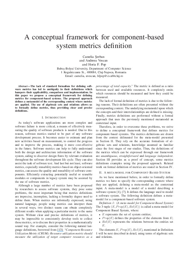 (PDF) A conceptual framework for component-based system metrics definition | Camelia Serban ...