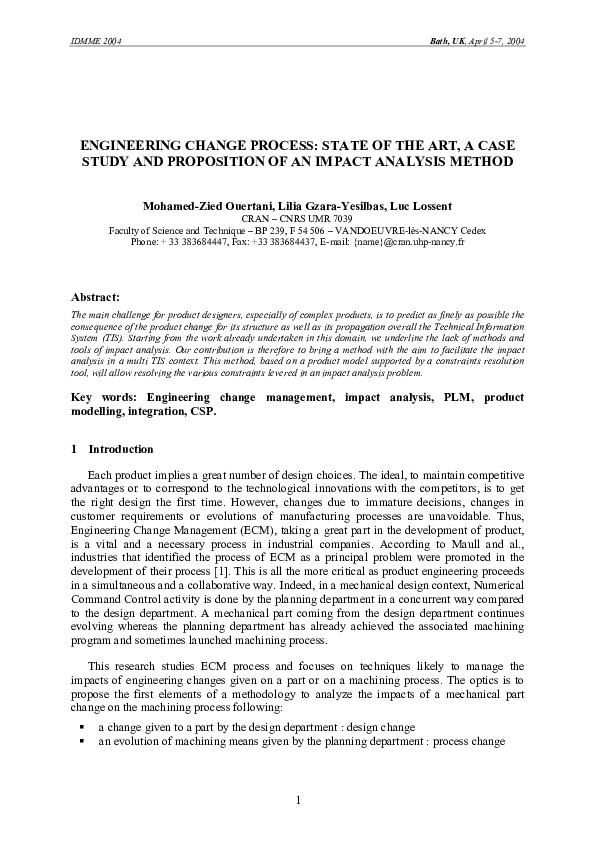 (PDF) Engineering change process: state of the art, a case study and proposition of an impact ...