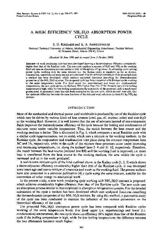 (PDF) A high efficiency NH3/H2O absorption power cycle