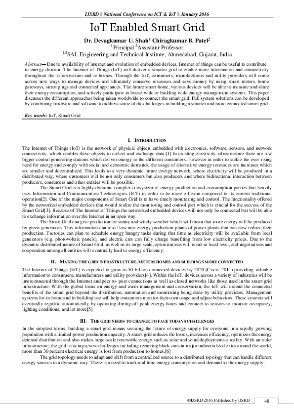 Pdf Iot Enabled Smart Grid