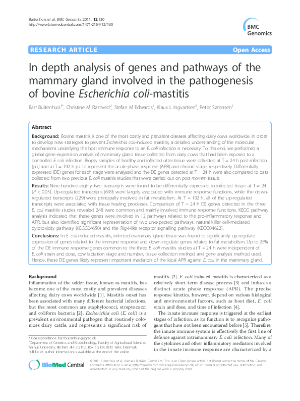 (PDF) In depth analysis of genes and pathways of the mammary gland ...