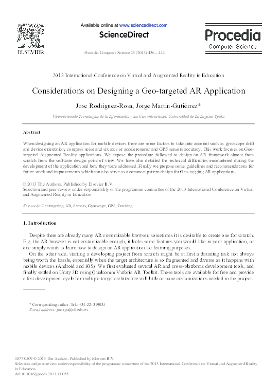 (PDF) Considerations on Designing a Geo-targeted AR Application