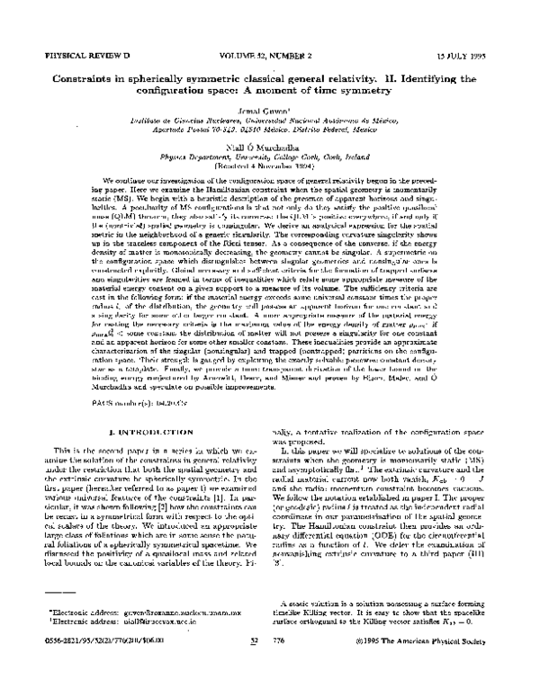 Pdf Constraints In Spherically Symmetric Classical General Relativity
