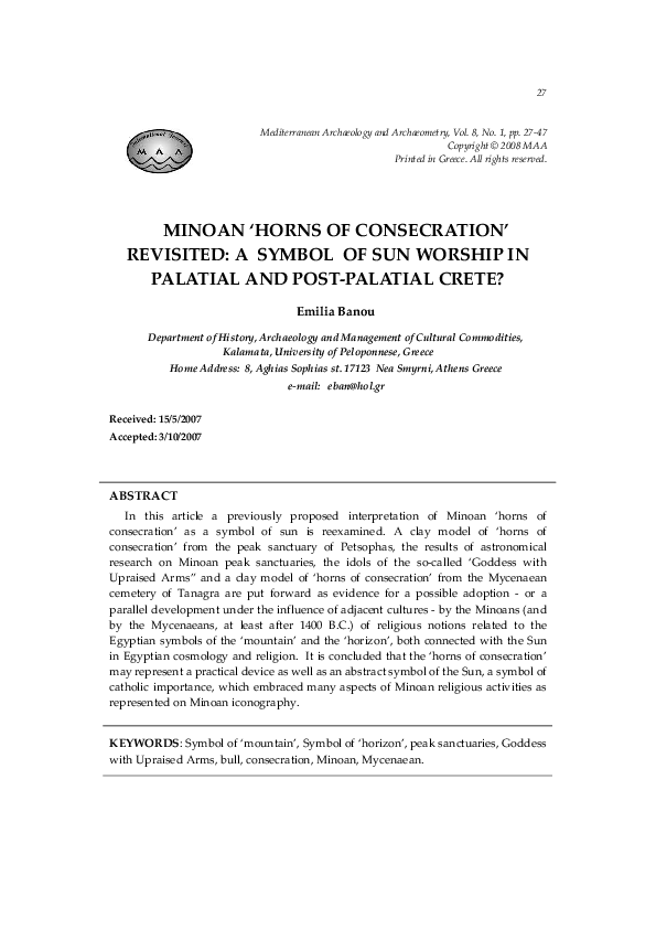 (PDF) Minoan 'Horns of Consecration' Revisited: A Symbol of Sun Worship ...