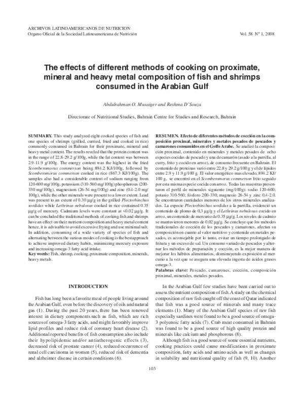 (PDF) The effects of different methods of cooking on proximate, mineral and heavy metal ...
