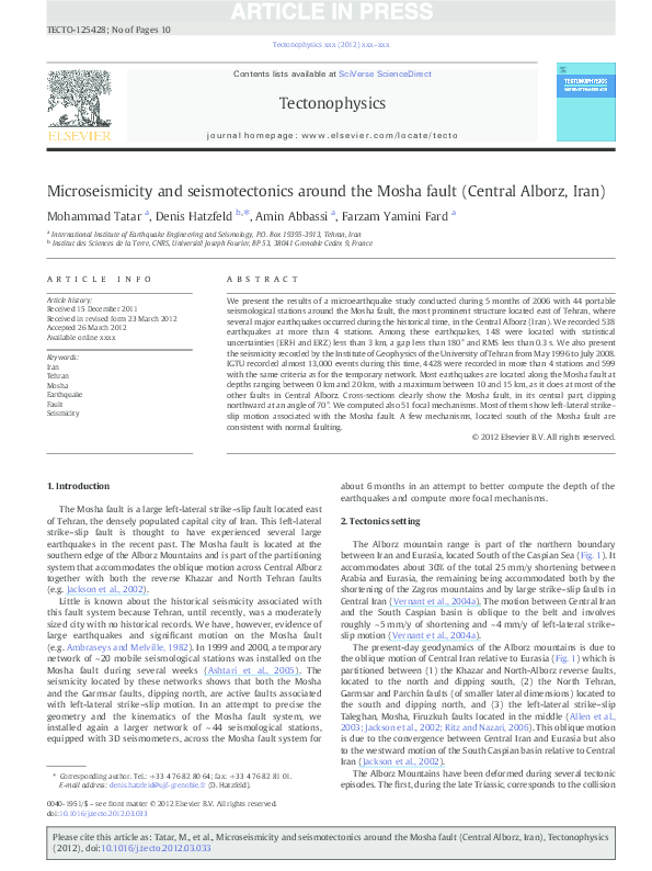 (PDF) Microseismicity and seismotectonics around the Mosha fault ...