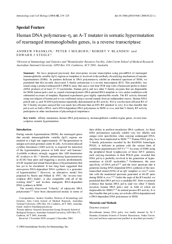 (PDF) Human DNA polymerase- eta , an A-T mutator in somatic ...