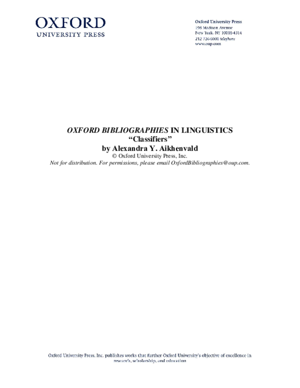 (PDF) OXFORD BIBLIOGRAPHIES IN LINGUISTICS " Classifiers