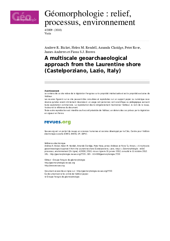 (PDF) A multiscale geoarchaeological approach from the Laurentine shore ...