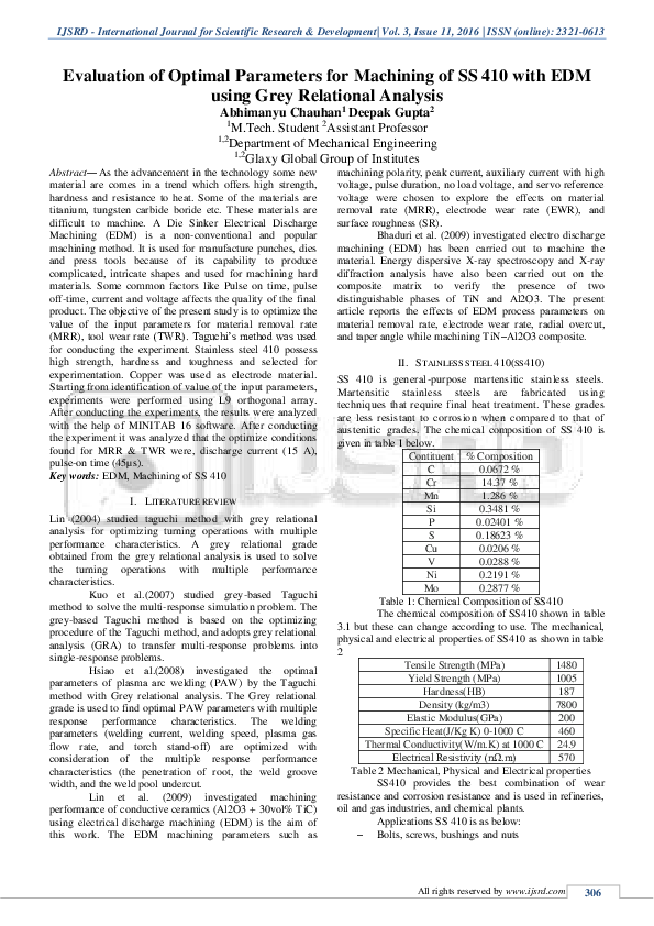 (PDF) Evaluation of Optimal Parameters for Machining Of SS 410 With EDM Using Grey Relational ...