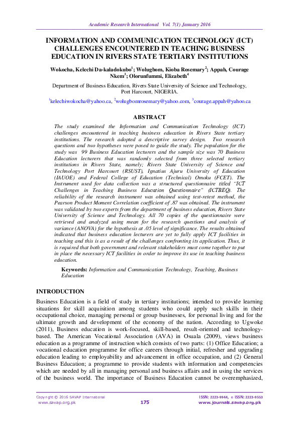 (PDF) INFORMATION AND COMMUNICATION TECHNOLOGY (ICT) CHALLENGES ...