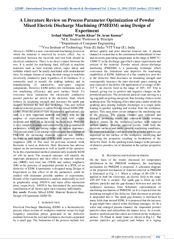 (PDF) A literature review on Process parameter optimization of Powder Mixed Electric Discharge ...