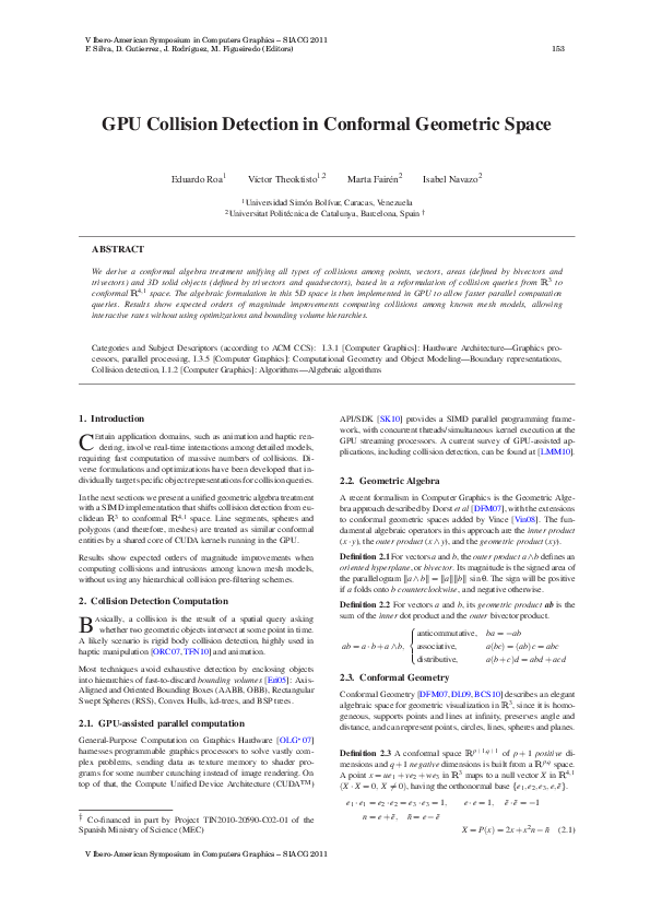 (PDF) GPU collision detection in conformal geometric space | Isabel Navazo - Academia.edu