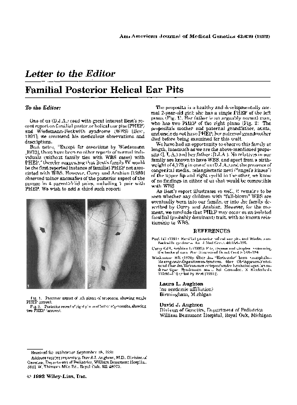 (PDF) Familial posterior helical ear pits