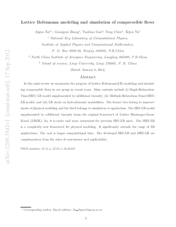 Pdf Lattice Boltzmann Modeling And Simulation Of Compressible Flows