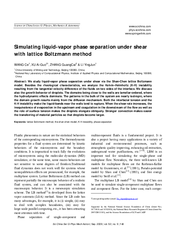 (PDF) Simulating liquid-vapor phase separation under shear with lattice Boltzmann method