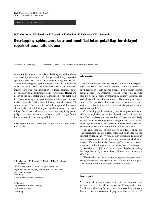 (PDF) Overlapping sphincteroplasty and modified lotus petal flap for ...