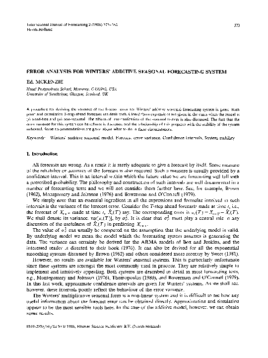 Pdf Error Analysis For Winters Additive Seasonal Forecasting System