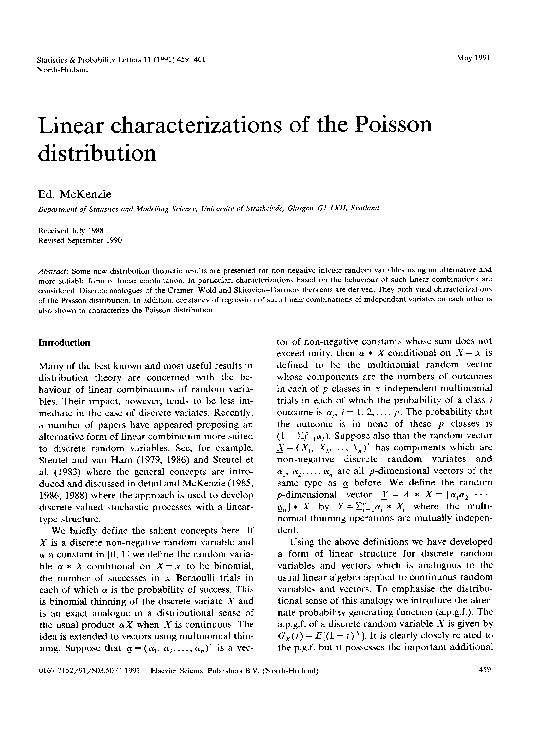 (PDF) Linear characterizations of the Poisson distribution