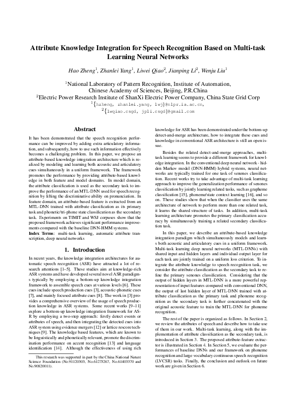 (PDF) Attribute Knowledge Integration for Speech Recognition Based on Multi-task Learning Neural ...