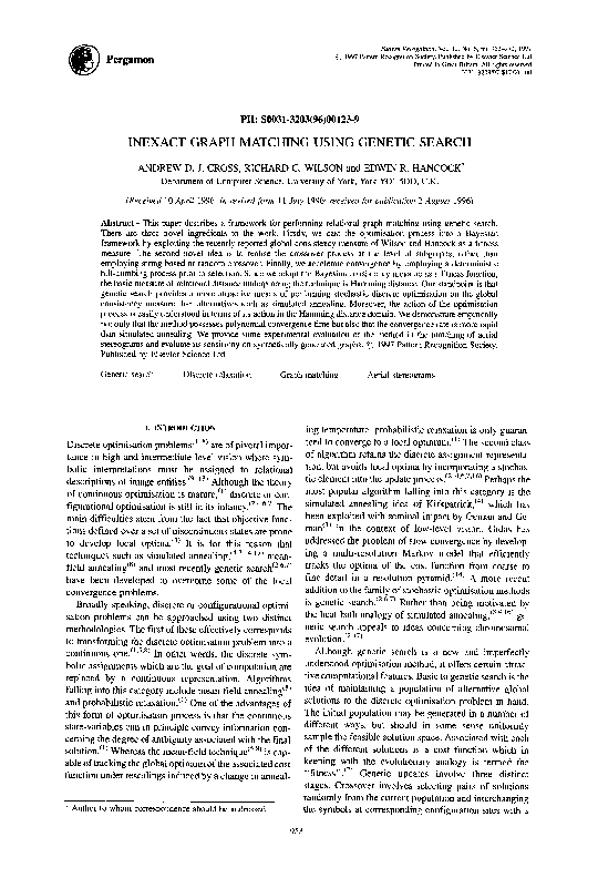 Pdf Inexact Graph Matching Using Genetic Search
